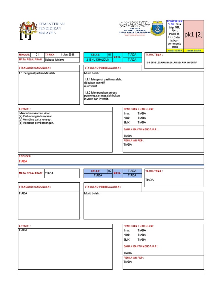 Contoh 1 E-RPH (M01 1 - 1-5 - 1 - 2018) | PDF