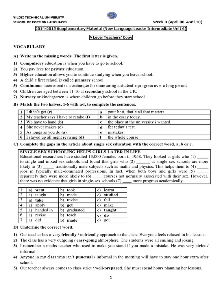 New Language Leader Intermediate Unit 6 - Answerkey | PDF | Sherlock ...