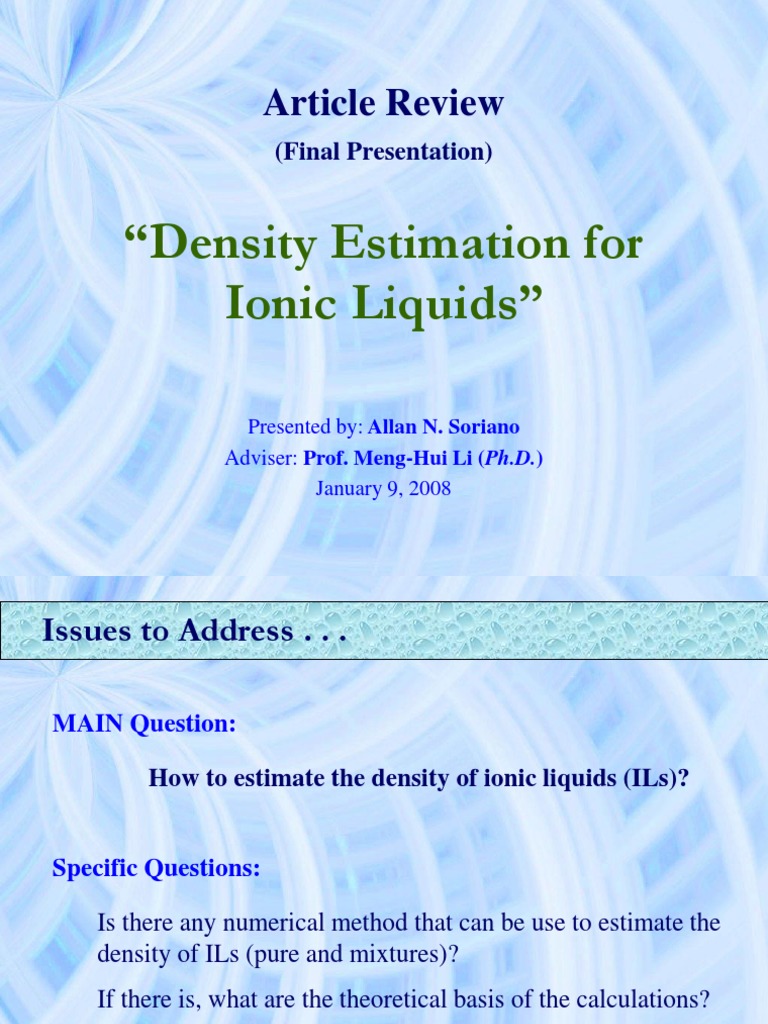 Article Review: "Density Estimation For Ionic Liquids" | PDF | Density ...