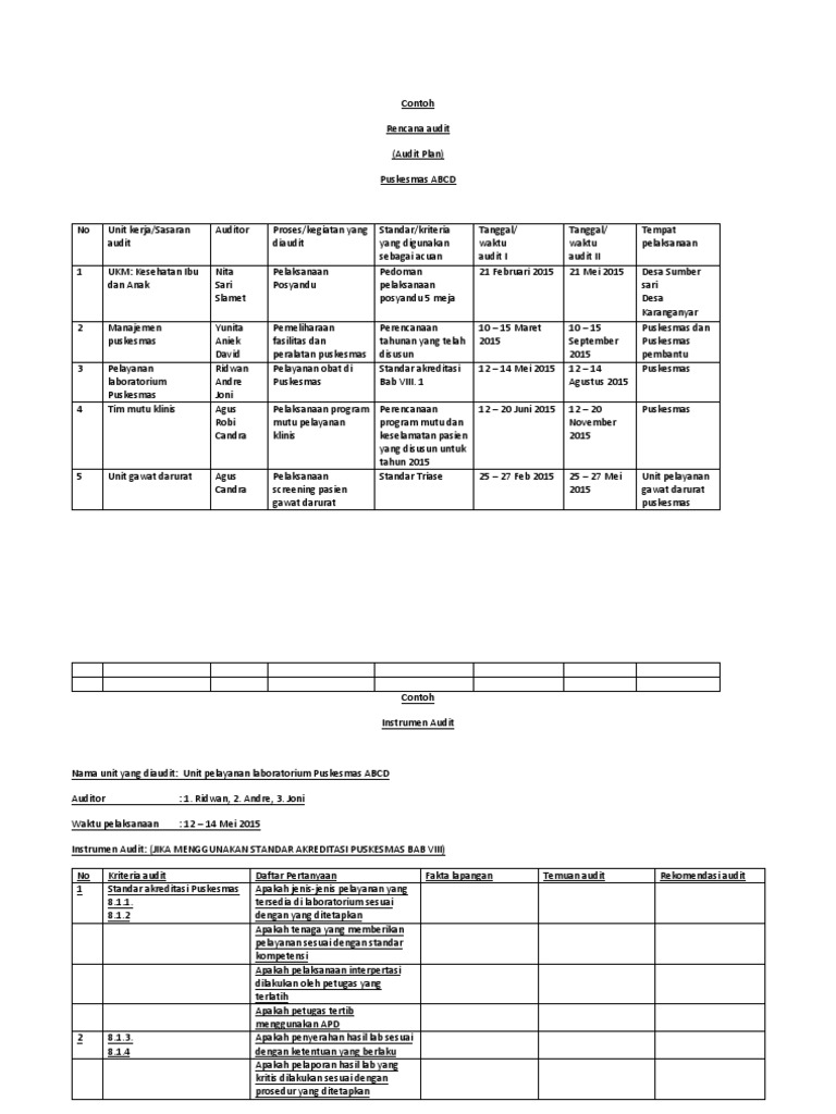 Contoh Audit Plan Dan Instrumen Audit | PDF