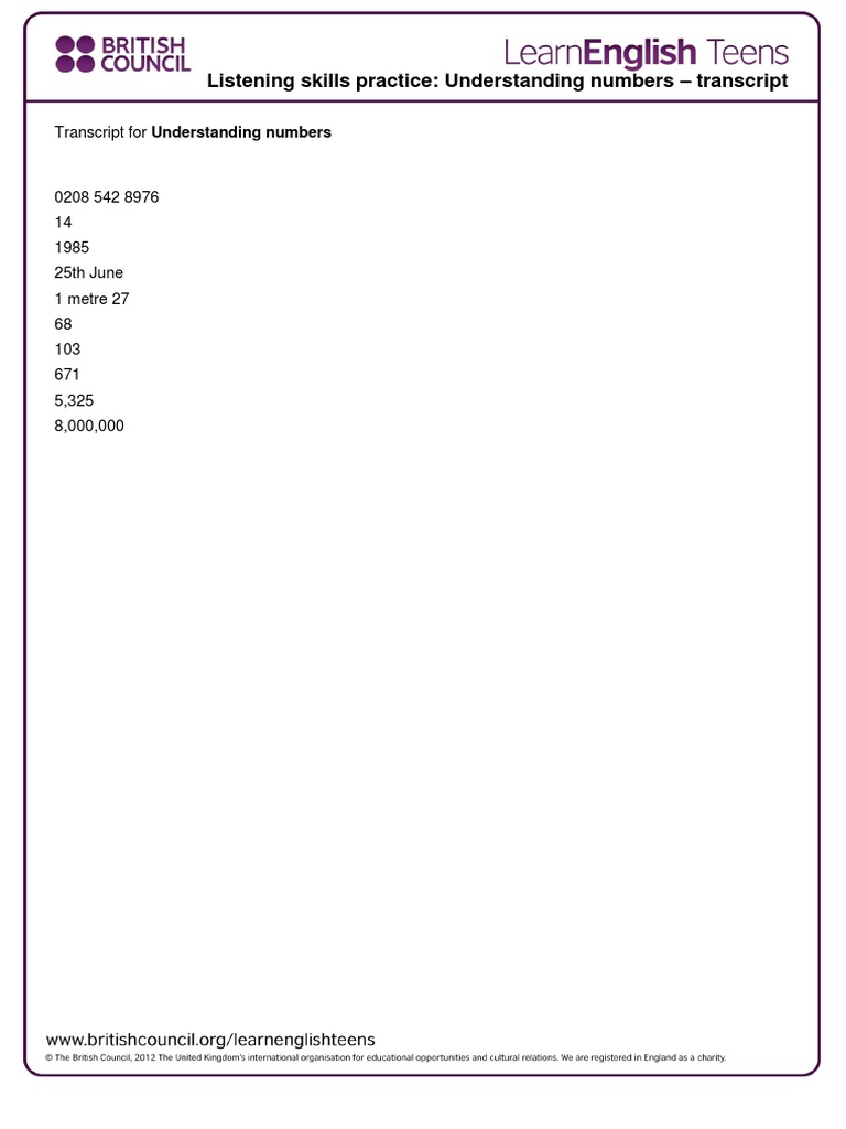 Understanding Numbers - Transcript 2 | PDF