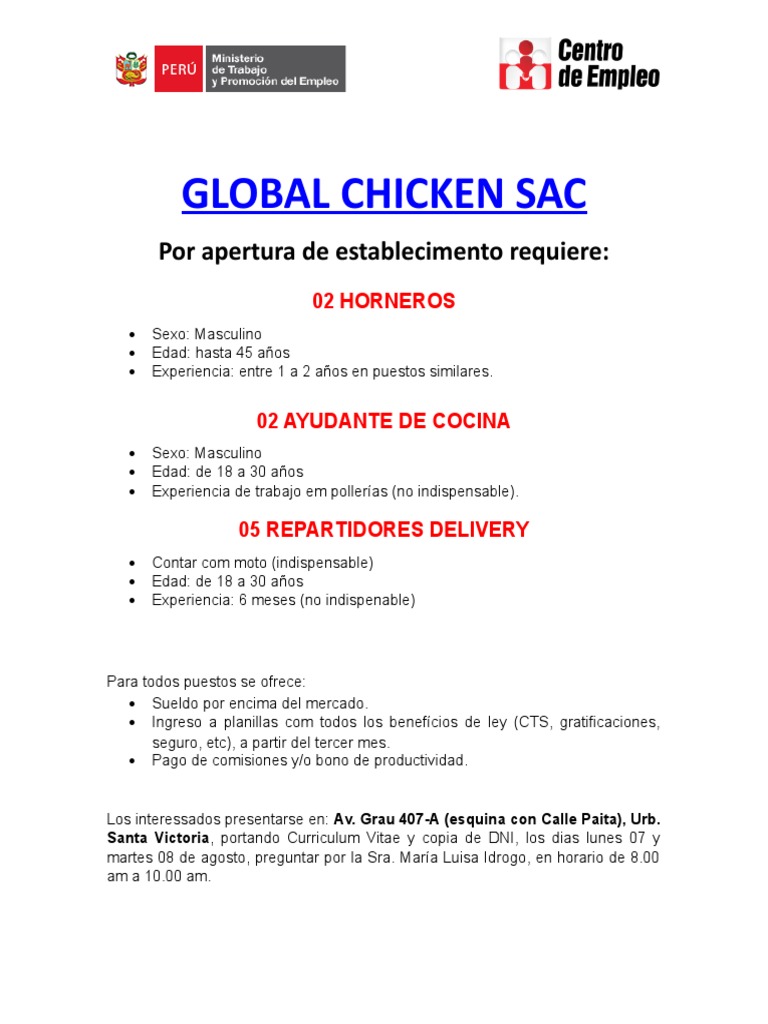 Global Chicken Sac - Varios Puestos | PDF