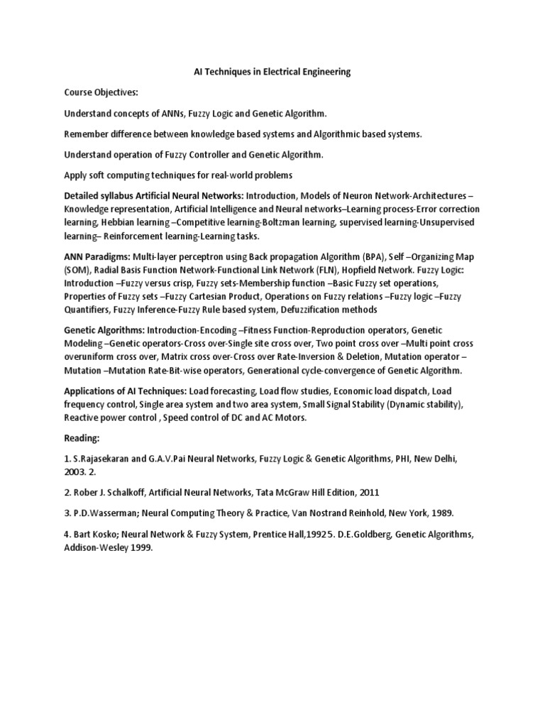 AI Techniques in Electrical Engineering | PDF