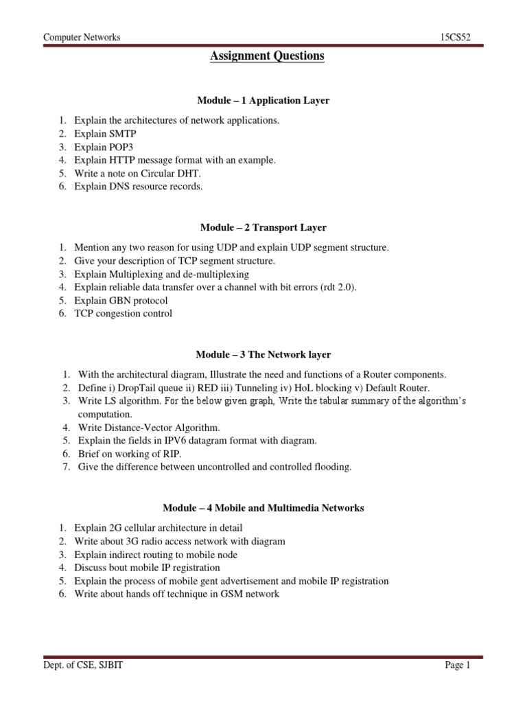 Assignment Questions: Module - 1 Application Layer | PDF | Computer Network | Internet Protocols