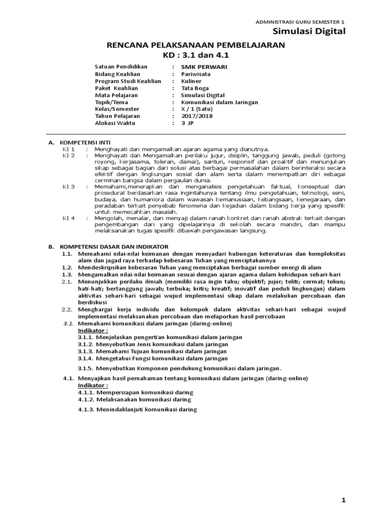 RPP Simulasi Dan Komunikasi Digital | PDF