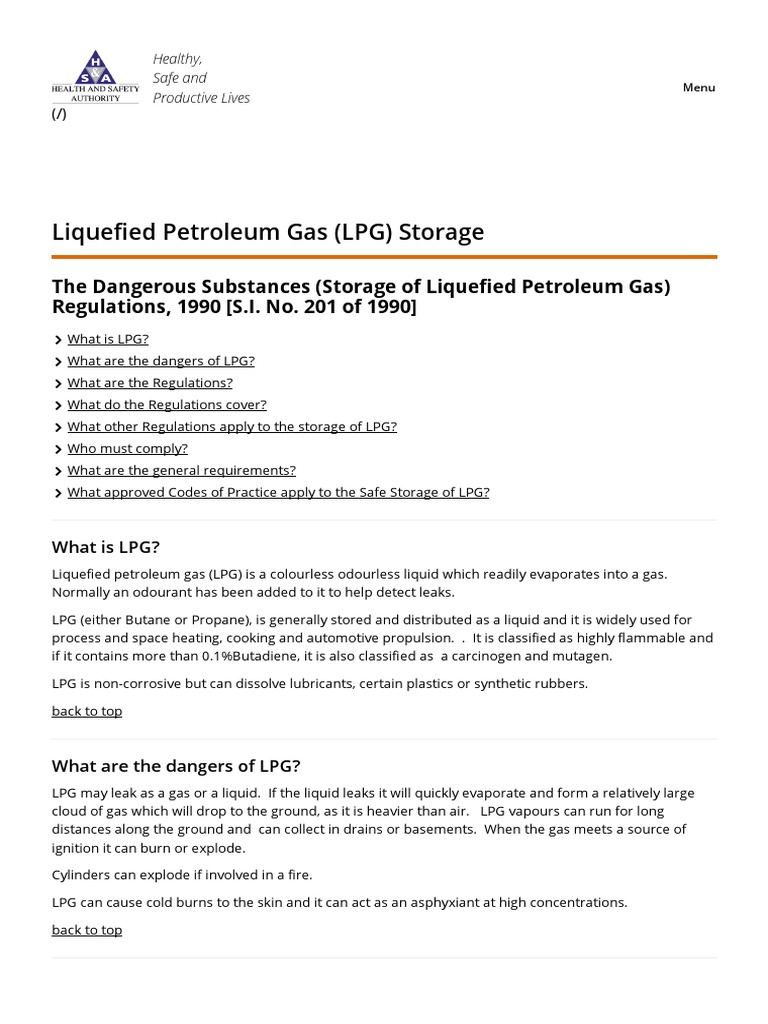 Liquid Petroleum Gas (LPG) - Health and Safety Authority | PDF ...