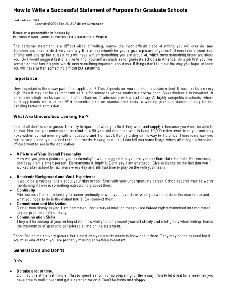 How To Write A Successful Statement of Purpose For Graduate Schools ...