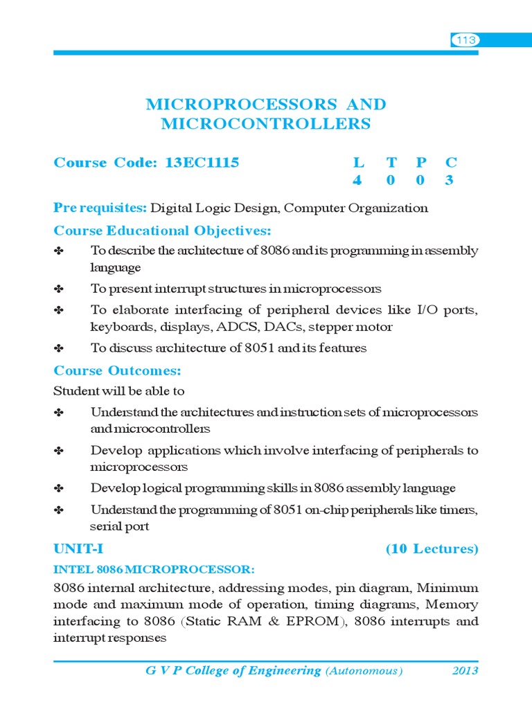 Microprocessors and Microcontrollers Syllabus | PDF | Microcontroller ...