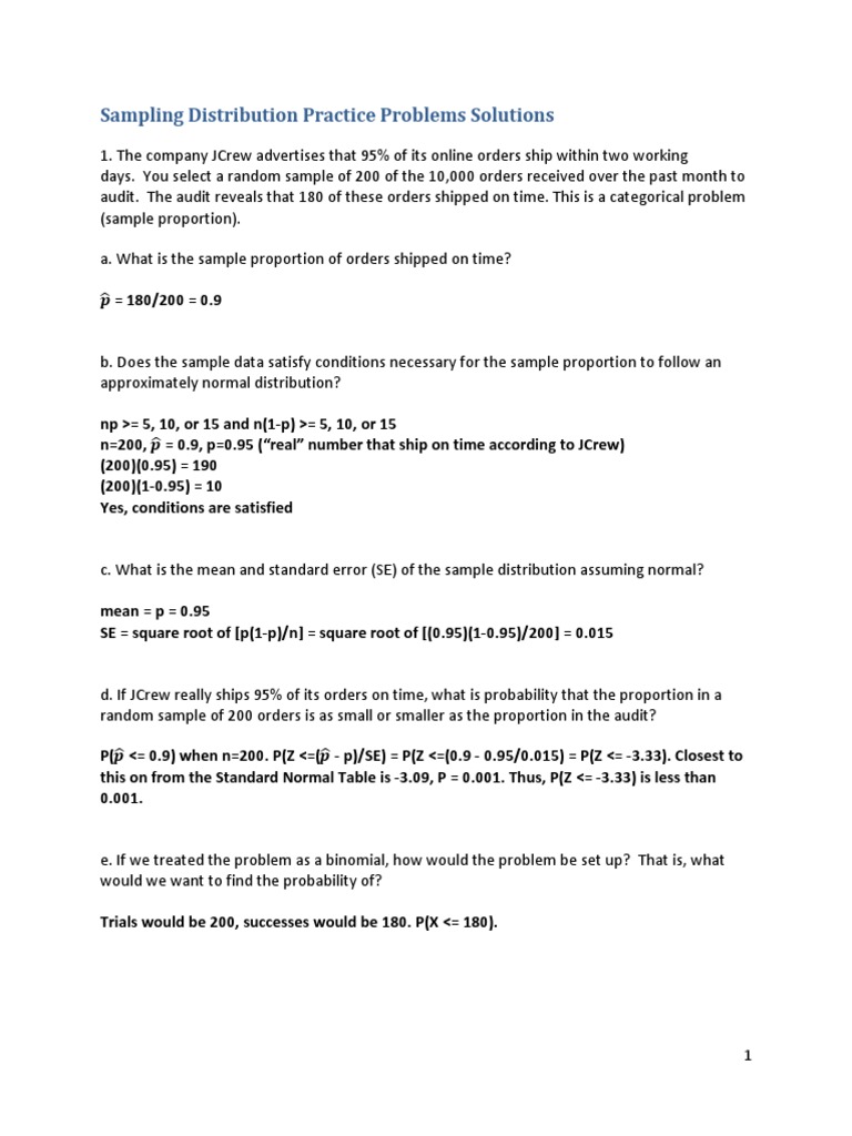 Sampling Distribution Practice Problems Solutions | PDF | Standard Error | Standard Deviation