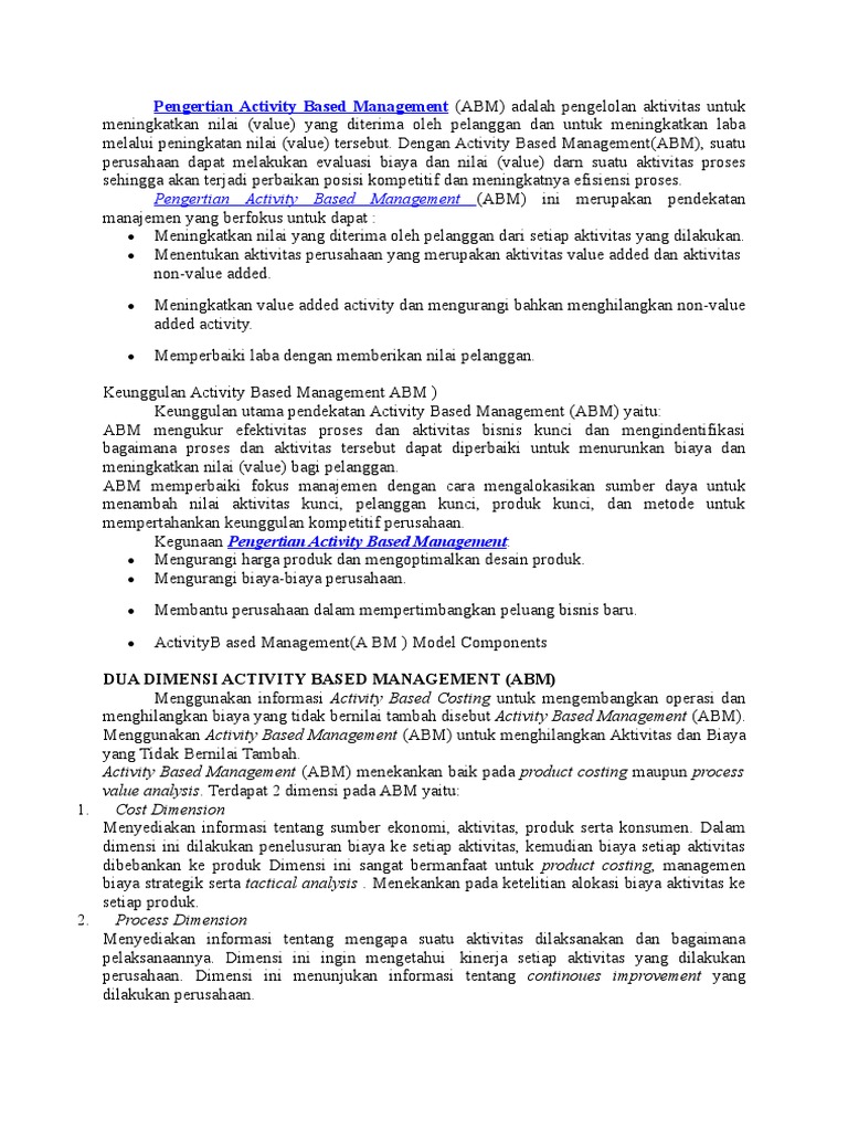 Pengertian Activity Based Management | PDF