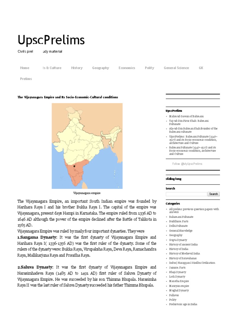 The Vijayanagara Empire and Its Socio-Economic-Cultural Conditions ...