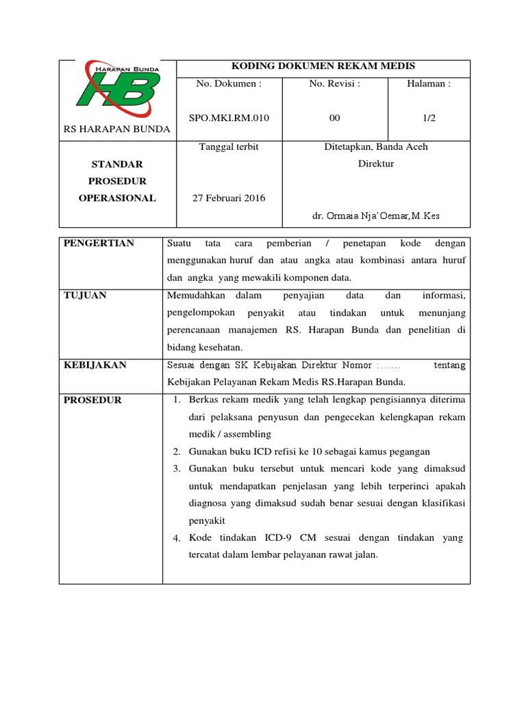 SPO Koding Dokumen Rekam Medis | PDF | Bisnis