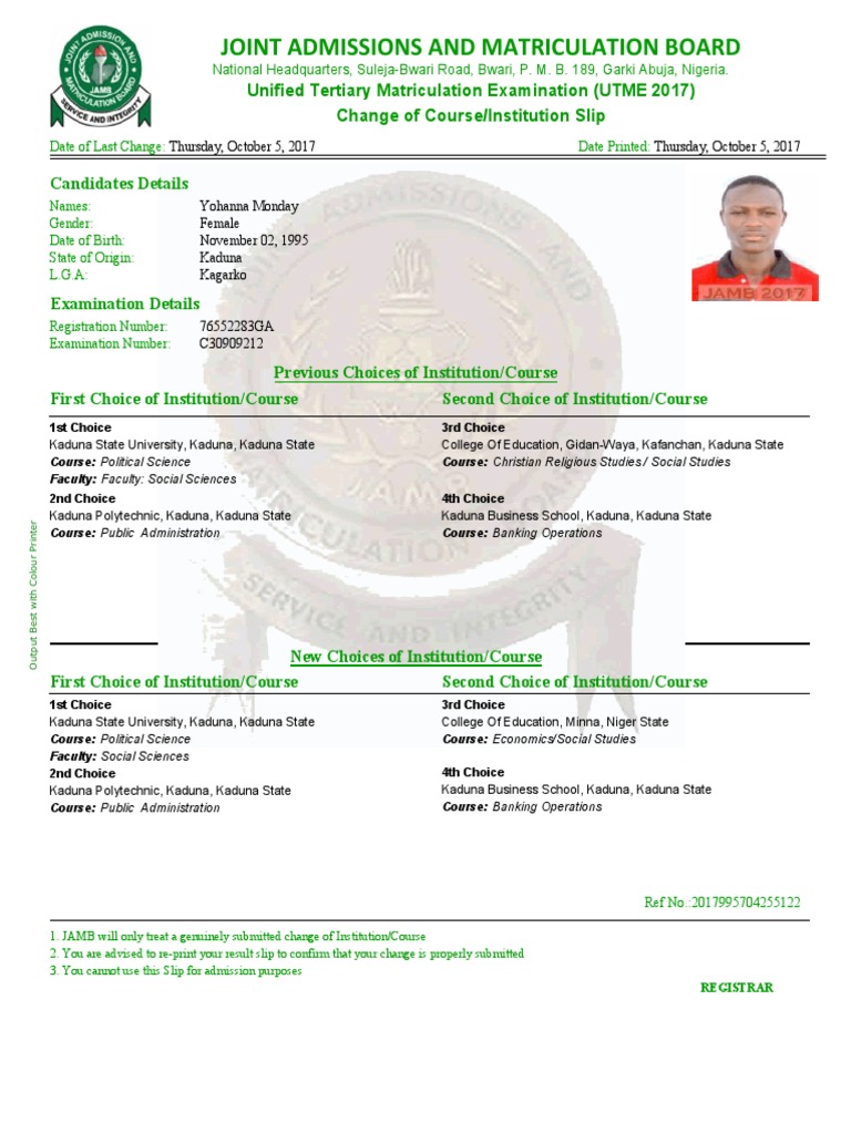 Change of Course Slip PDF | PDF | Academia | Further Education