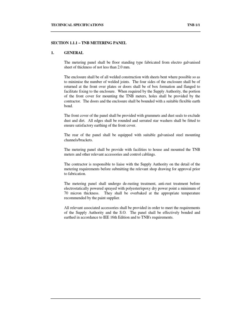 TNB Meter Panel Spec | PDF