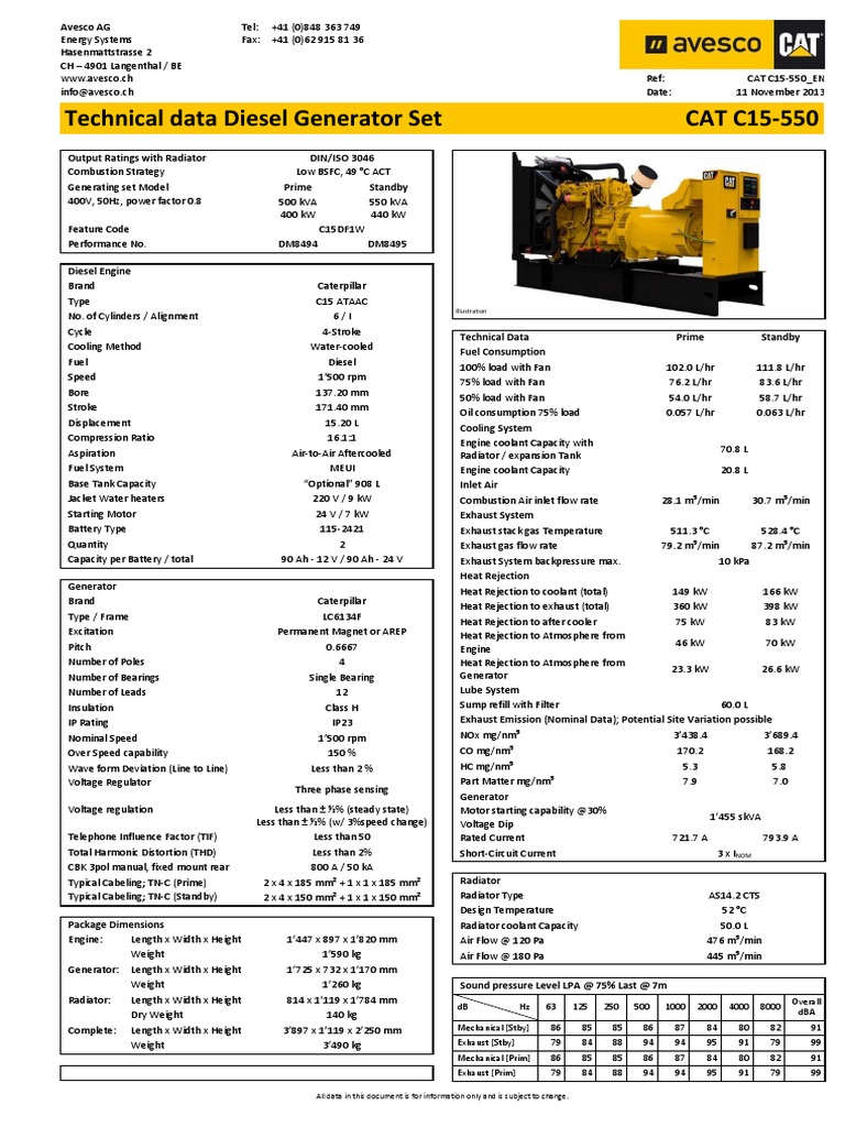 Technical data Diesel Generator Set CAT C15-550: Illustration | Diesel ...