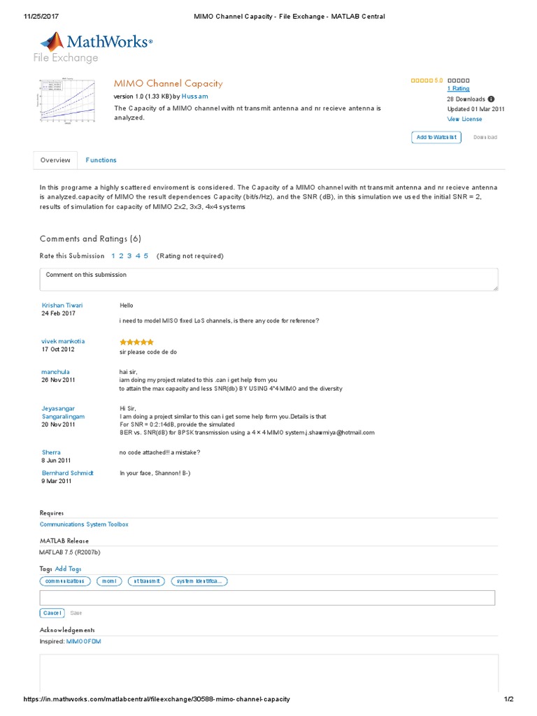 MIMO Channel Capacity - File Exchange - MATLAB Central | PDF | Mimo ...