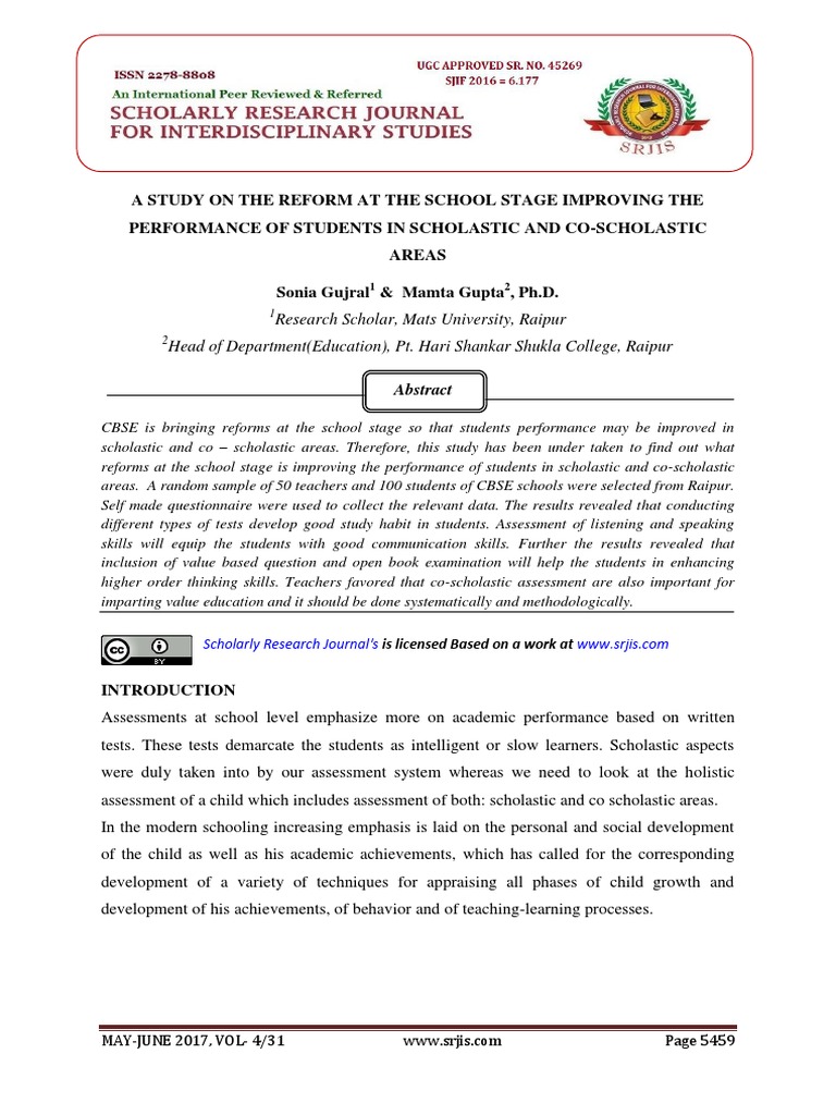 A Study On The Reform at The School Stage Improving The Performance of ...