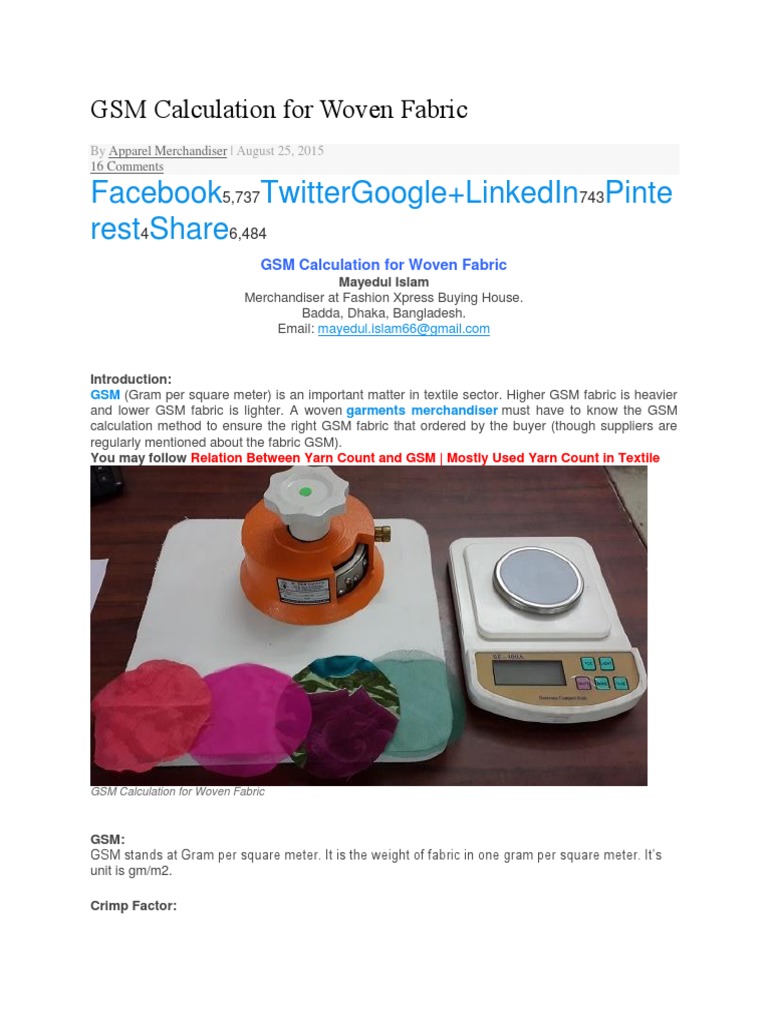 GSM Calculation For Woven Fabric | PDF