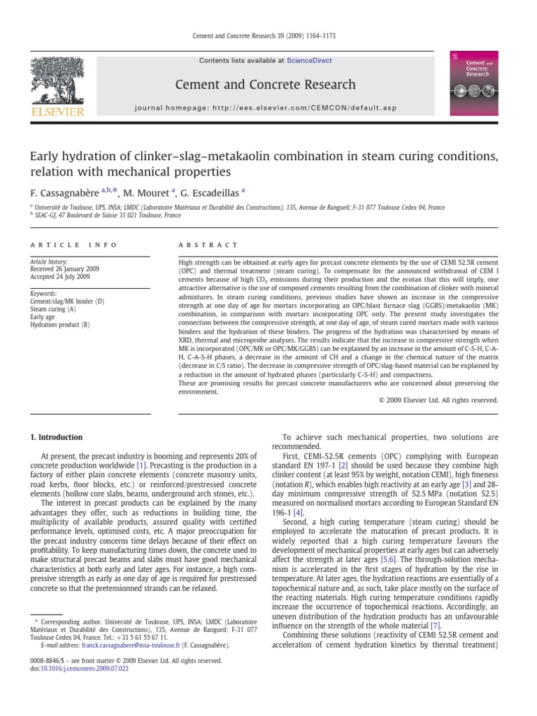 Early Hydration of Clinker-Slag-Metakaolin Combination in Steam Curing ...