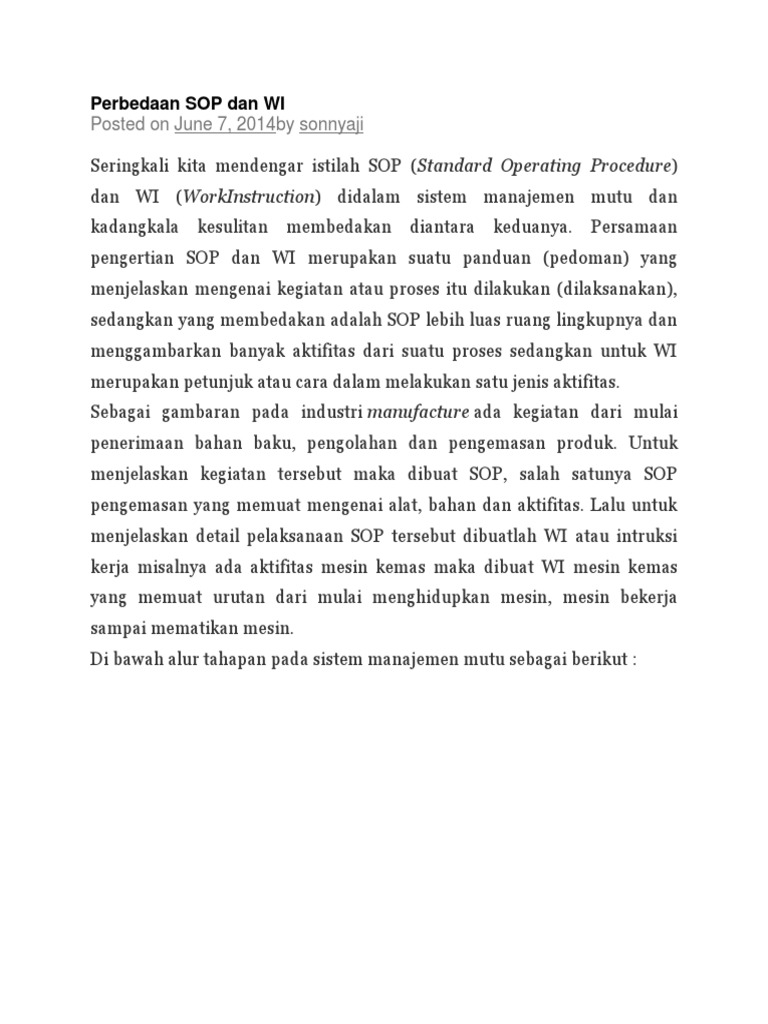 Perbedaan SOP dan WI dalam Manajemen Mutu | PDF | Pengembangan Diri