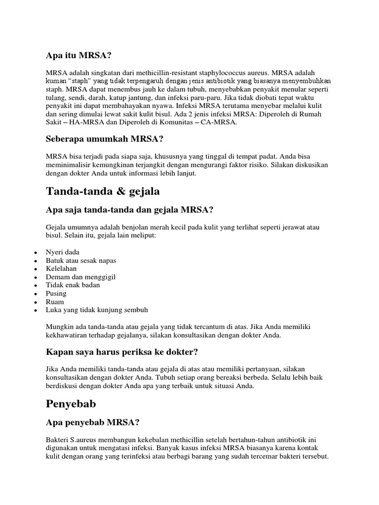 Memahami Infeksi MRSA dan Penanganannya | PDF | Pengembangan Diri