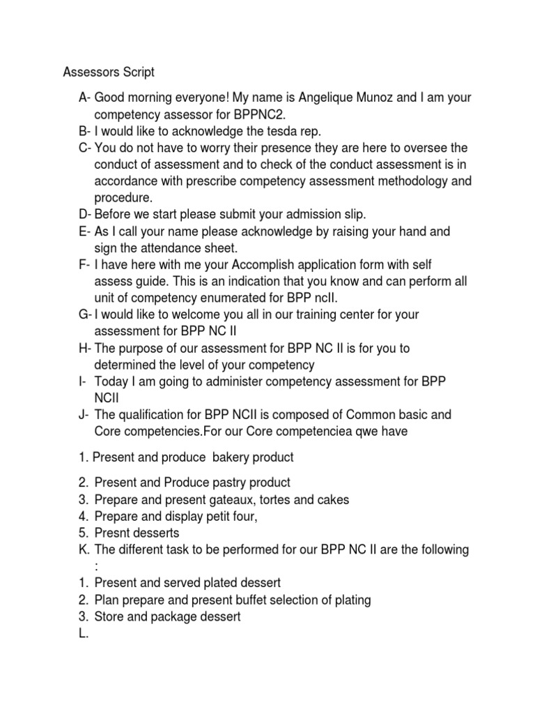 Assessors Script | PDF | Educational Assessment | Business