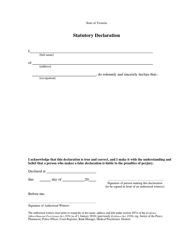 Victoria Statutory Declaration Form | PDF | Politics