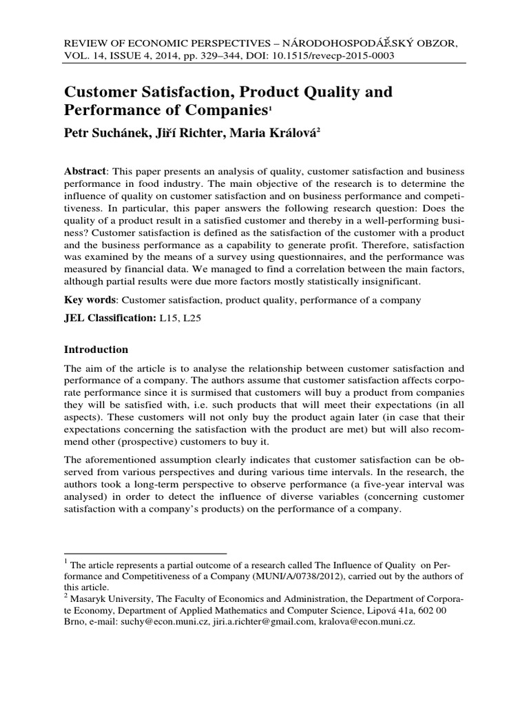 Product Quality | Download Free PDF | Customer Satisfaction | Cluster Analysis