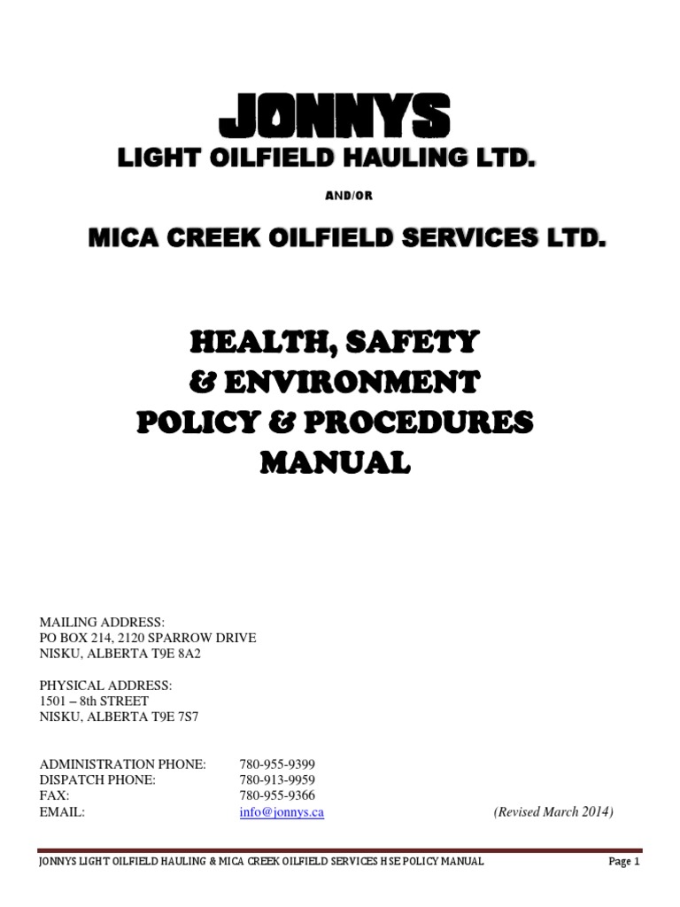 2014 Safety Manual | PDF | Occupational Safety And Health | Regulatory ...