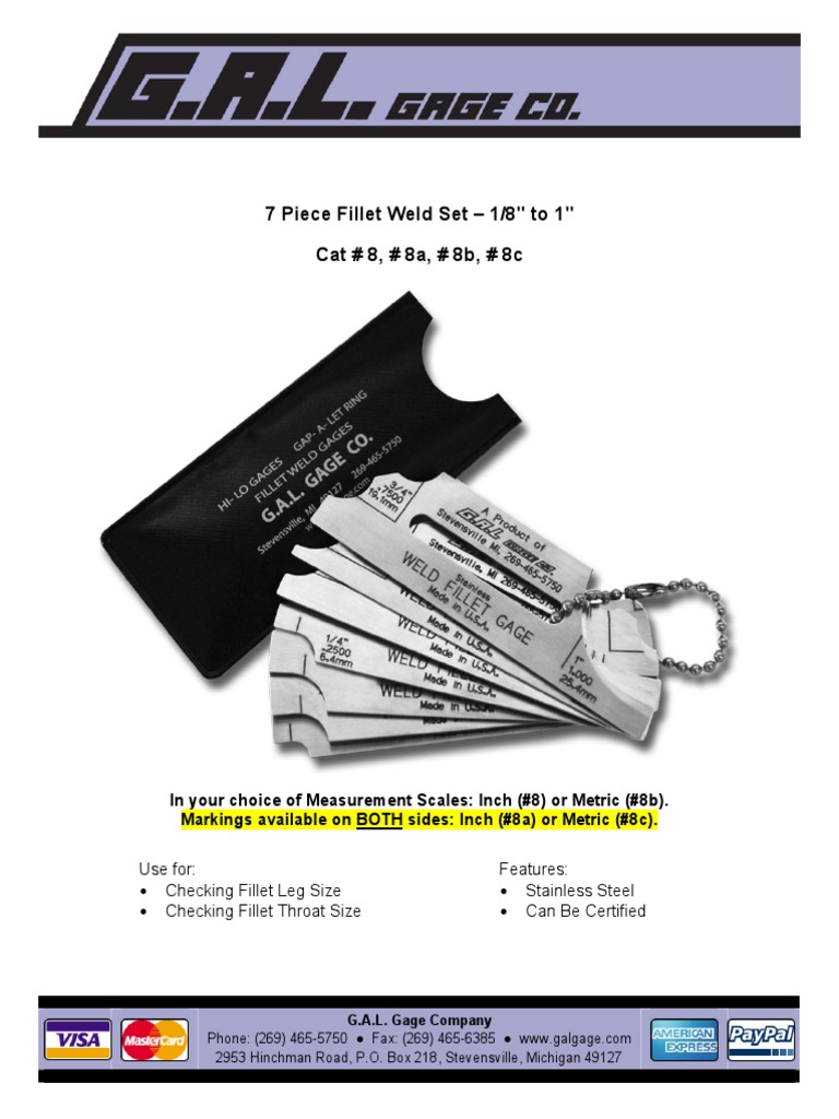 7 Piece Stainless Steel Fillet Weld Gauge Set for Measuring Leg and ...