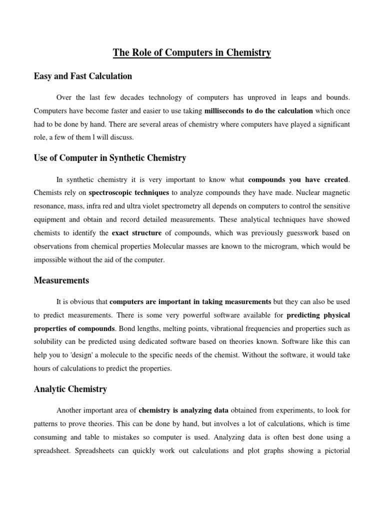 The Role of Computers in Chemistry: Easy and Fast Calculation | PDF ...