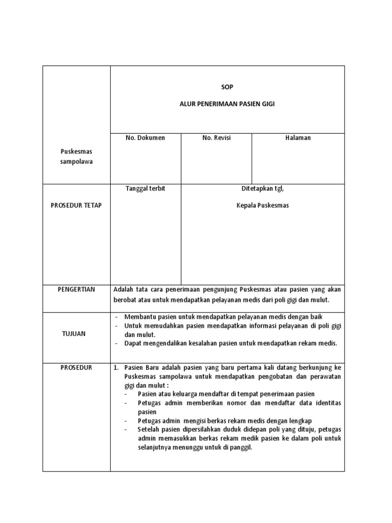 SOP Alur Penerimaan Pasien Gigi | PDF