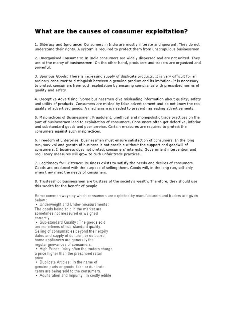 What Are The Causes of Consumer Exploitation | PDF | False Advertising ...