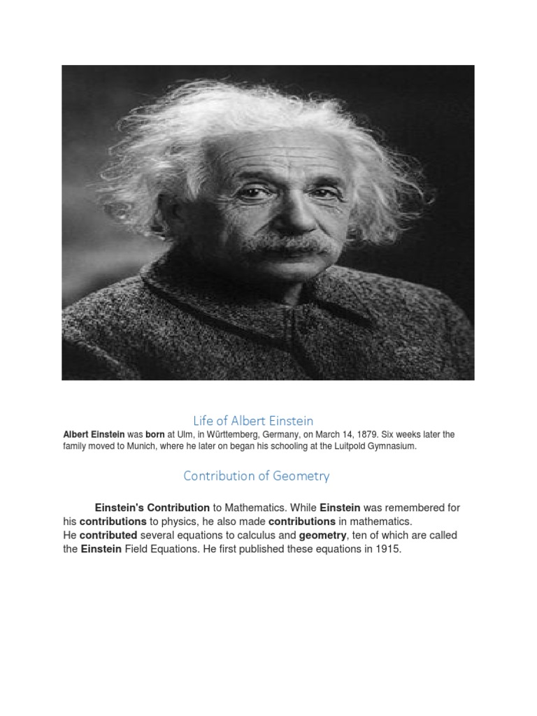Life of Albert Einstein: Einstein's Contribution To Mathematics. While ...