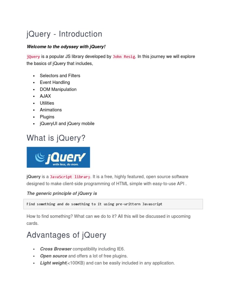 Jquery - Introduction: Welcome To The Odyssey With Jquery! | PDF | J ...