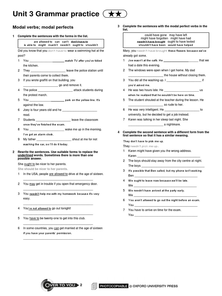 Modal Verbs Grammar Practice Exercises | PDF | Grammar