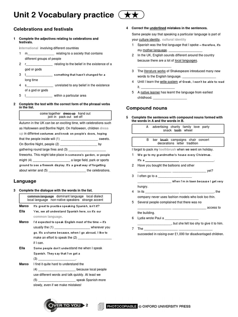 Vocabulary Unit 2 2star | PDF | English Language | Vocabulary