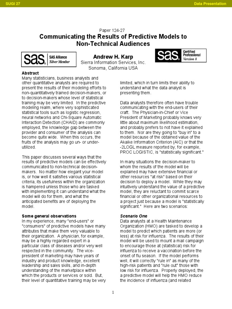 Presenting Modeling Results | PDF | Sensitivity And Specificity | Sas ...