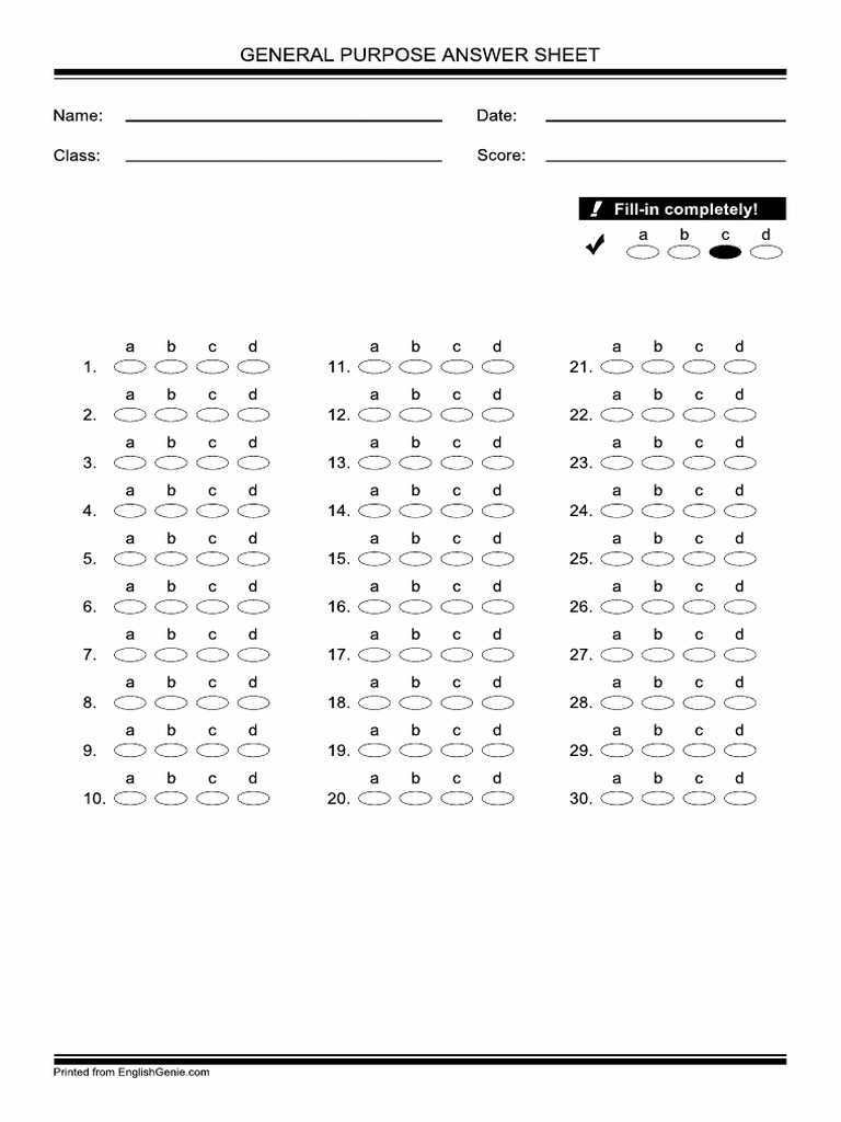Bubble Answer Sheet Narrow Oval | PDF