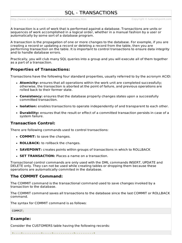 SQL Transactions | PDF | Database Transaction | Data Management Software