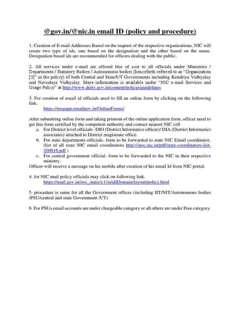 Procedure For Nic Mail | PDF