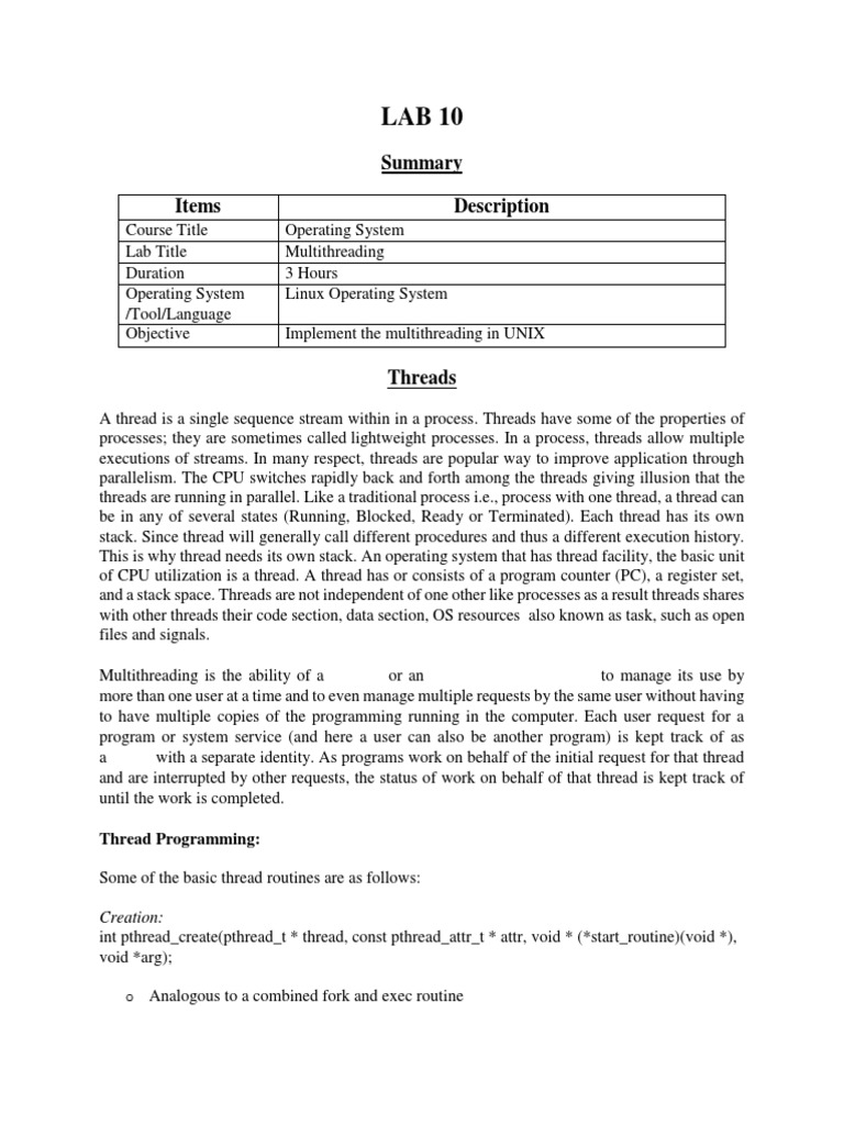 Lab 10 | PDF | Process (Computing) | Thread (Computing)