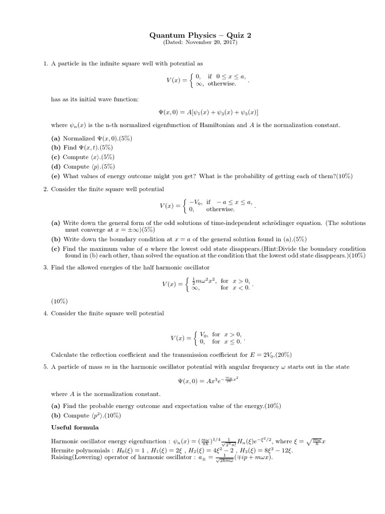 Quantum Physics - Quiz 2: (Dated: November 20, 2017) | PDF | Wave ...