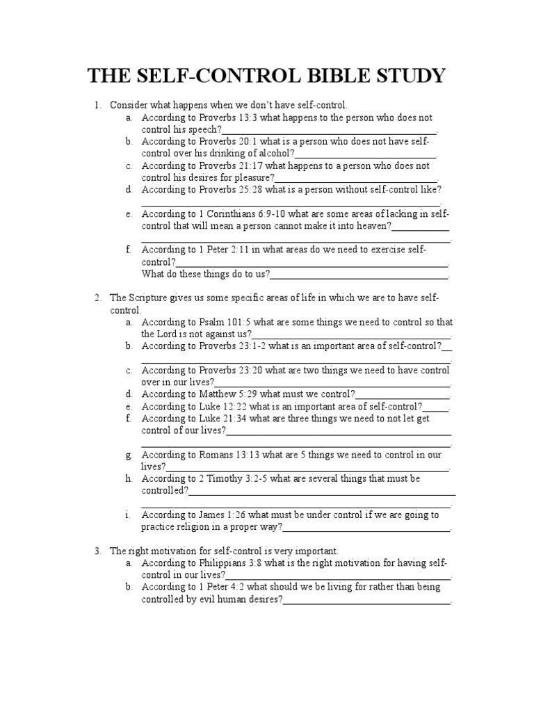 The Self-Control Bible Study | Self Control | Self-Improvement