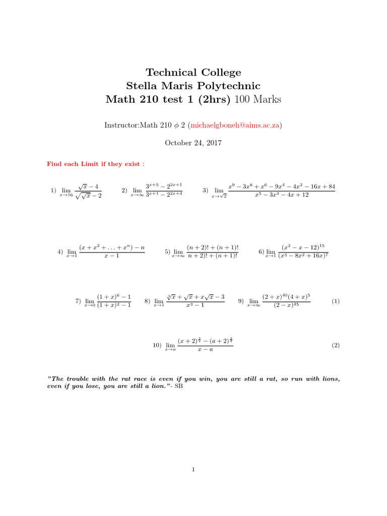 Stella Maris Test 1 | PDF