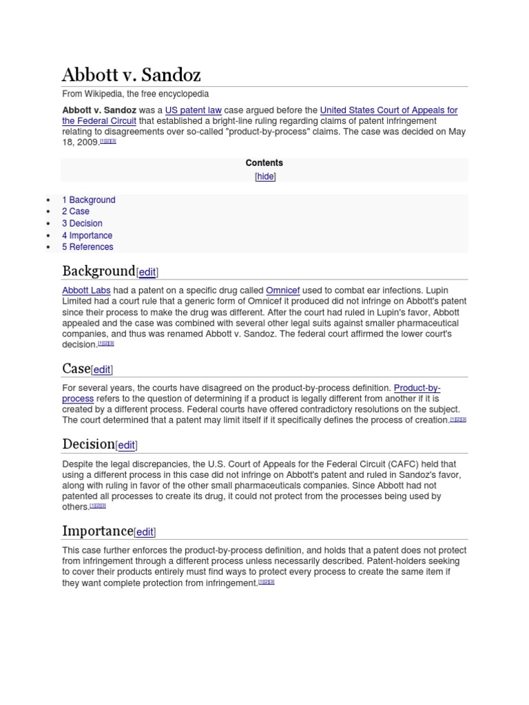 Abbott v. Sandoz: Background | PDF