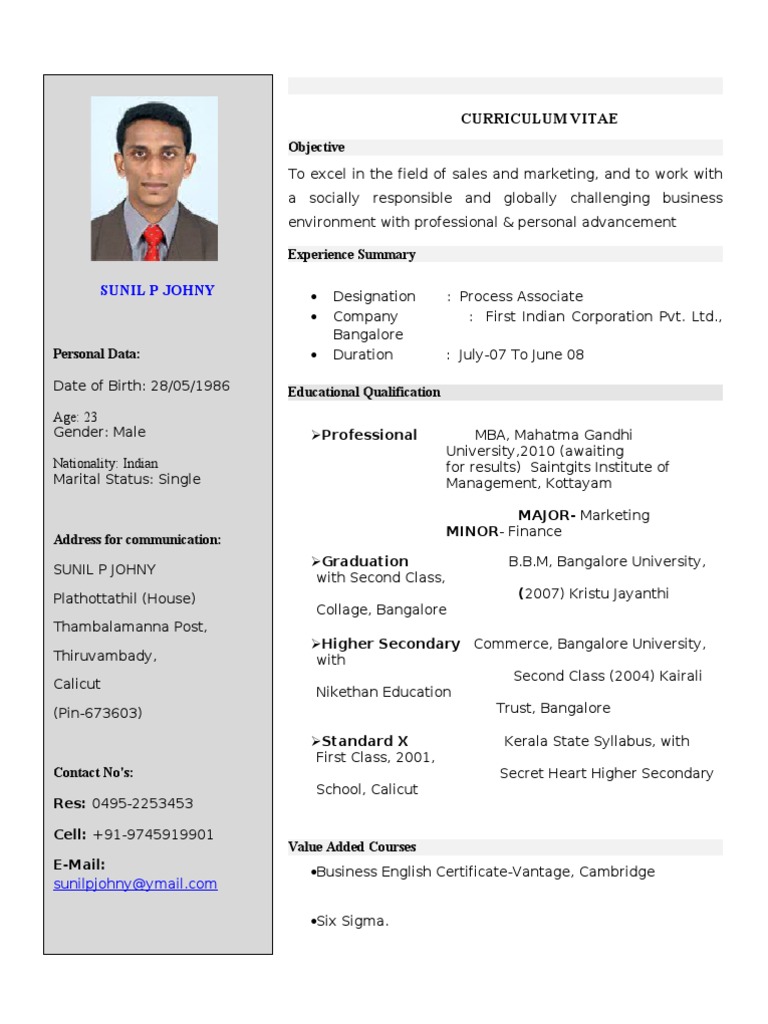 Sunil CV Kerala | PDF | Curriculum | Marketing