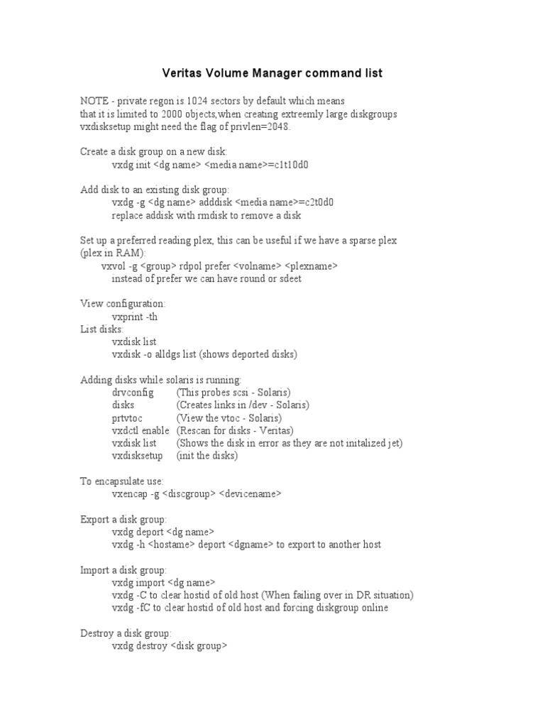 Veritas Volume Manager Command List Pdf File System Computer
