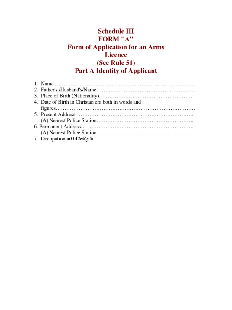 M.P. Arms Licence Application Form | PDF | License | Social Institutions