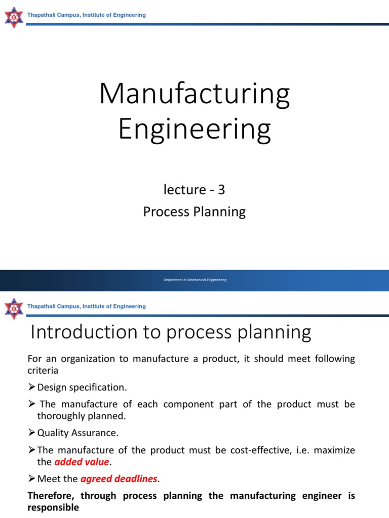 Lecture 3 Process Planning | PDF | Quality Assurance | Engineering